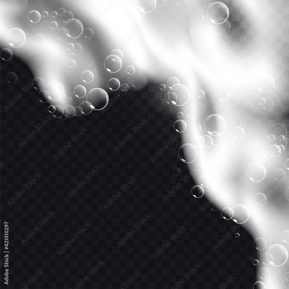 Realistic background with Soap foam. Bath laundry white bubbles ...