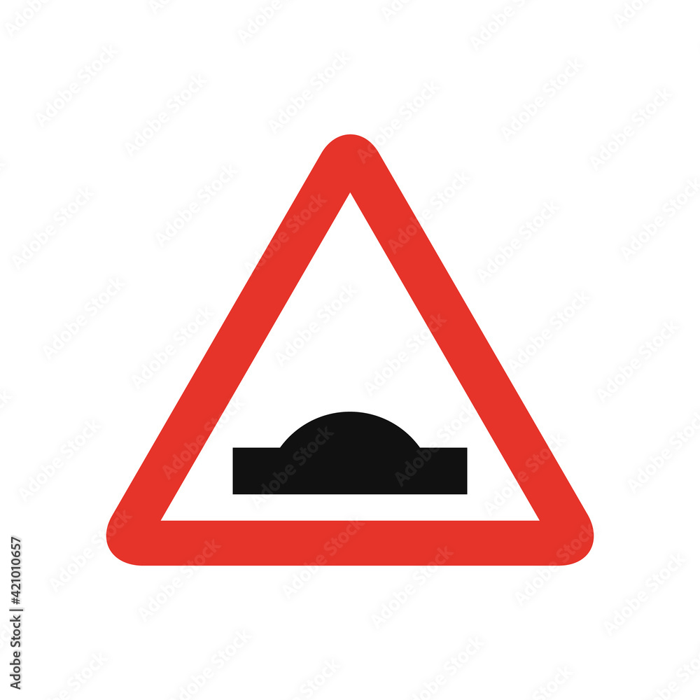 Triangular traffic signal in white and red, isolated on white ...