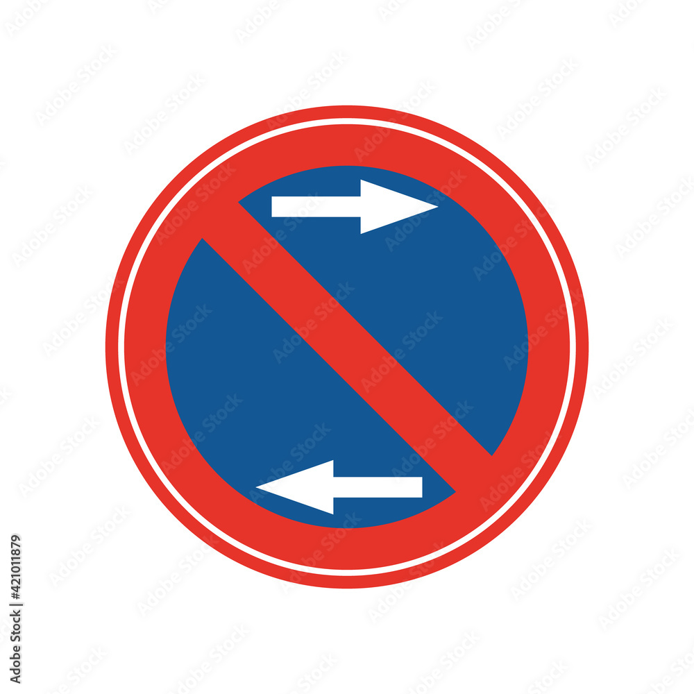 Rounded traffic signal in blue and red, isolated on white background ...