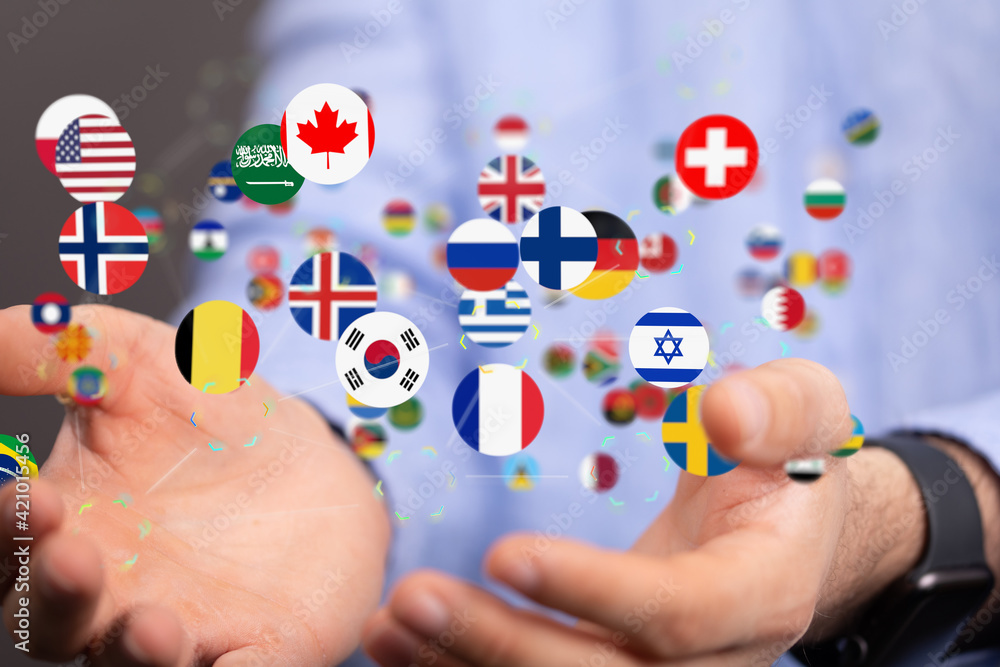 World map with all states and their flags,3d render. Stock Photo ...