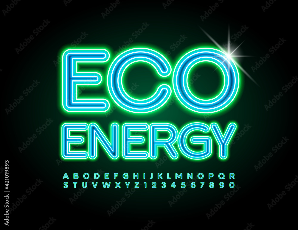 Vector neon sign Eco Energy. Bright glowing Font. Illuminated Led ...