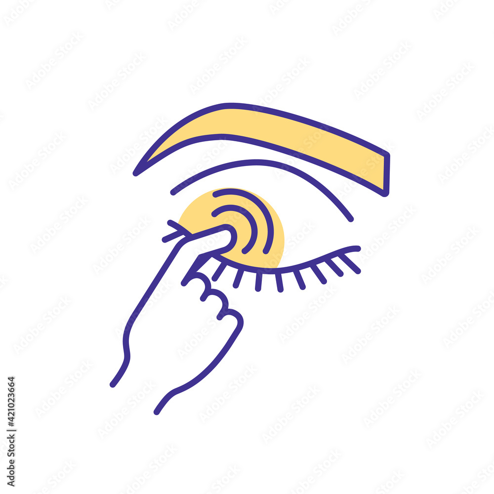 Touching eyes RGB color icon. Testing natural reflectors of human body ...