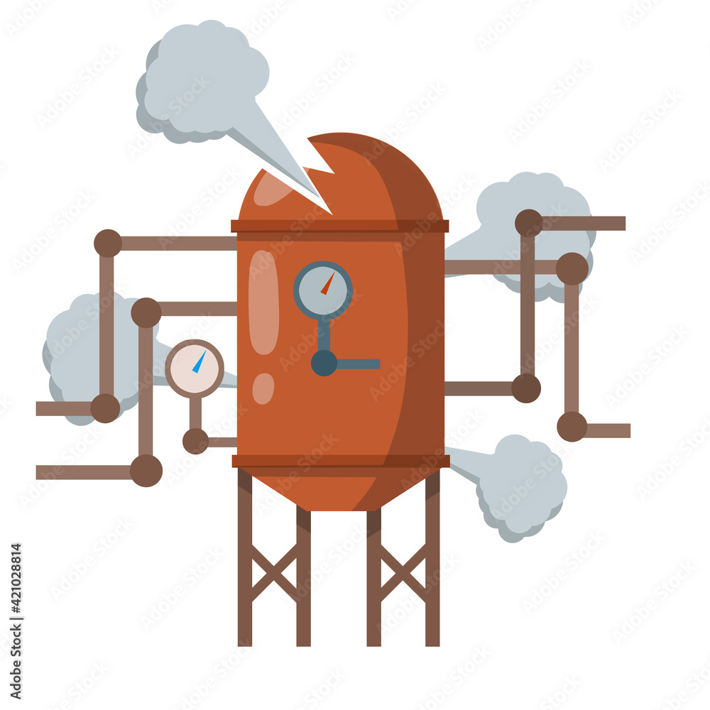 Vetor de Overloaded steam boiler. Accident, explosion and smoke. Tank ...