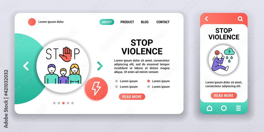 Stop violence web banner and mobile app kit. Family bullying . Outline ...