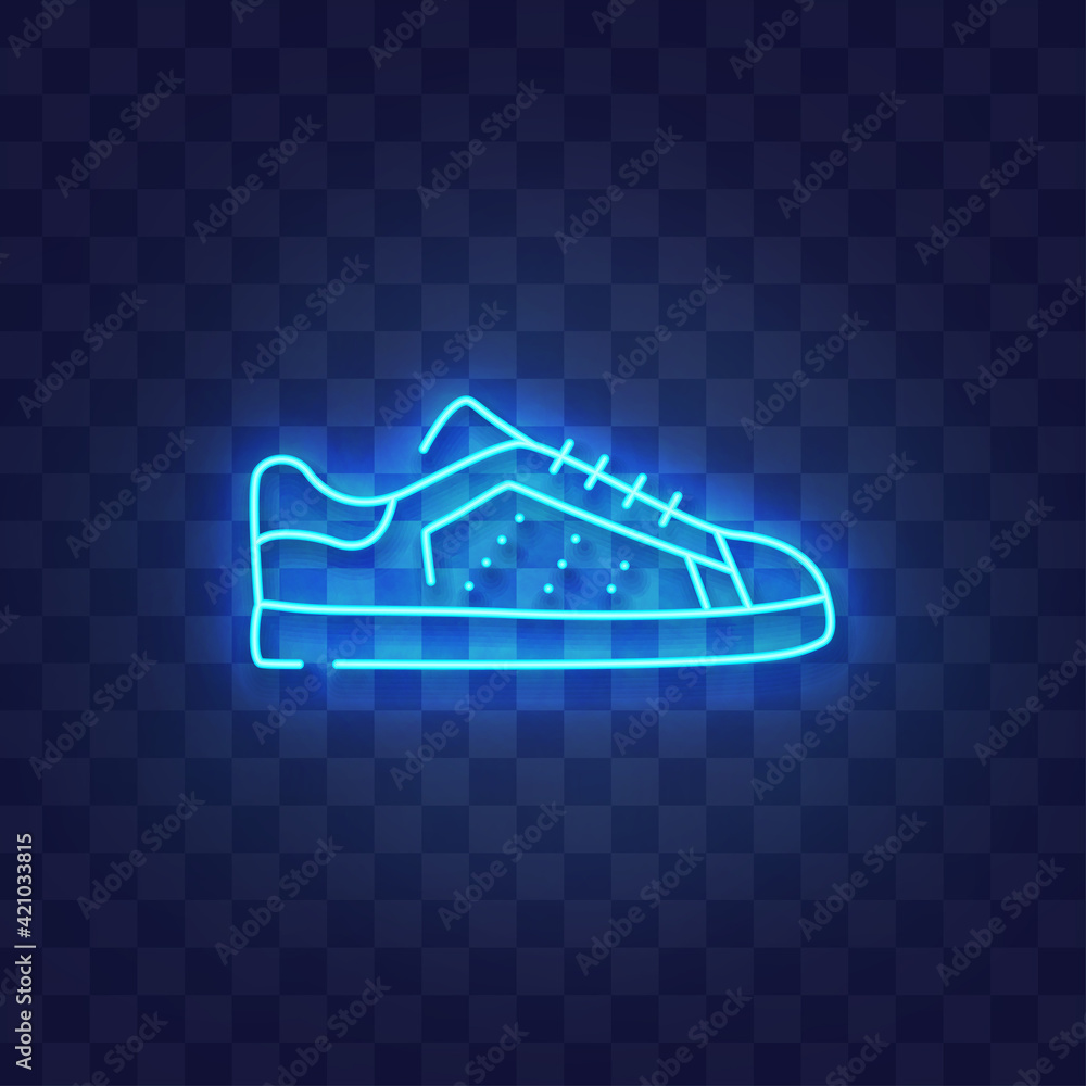 Sneaker neon sign isolated, bright signboard. Shoes logo neon, emblem ...