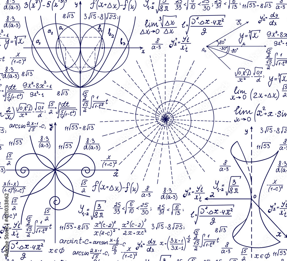 Hand drawn mathematical vector seamless pattern with handwritten ...