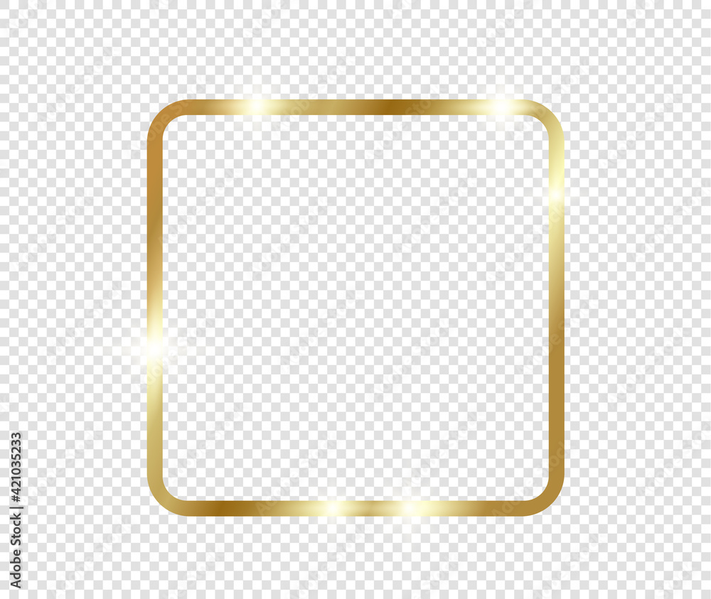 Gold shiny glowing frame with shadows isolated on transparent ...