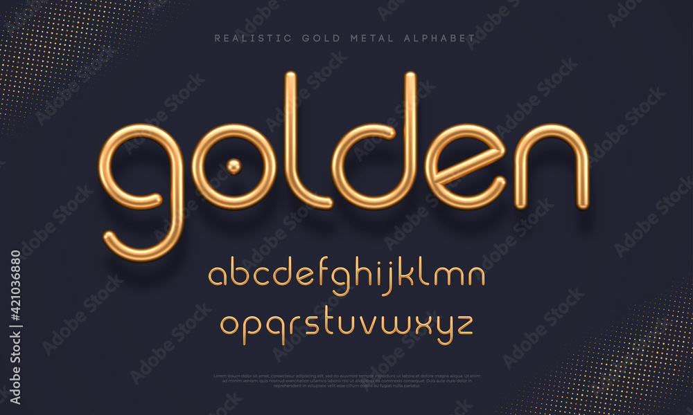 Realistic gold metal font. Modern minimal font. Metallic 3d typeface ...