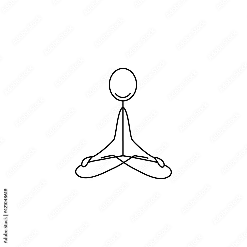 Cartoon icon of sketch stick figure sitting in lotus position and ...