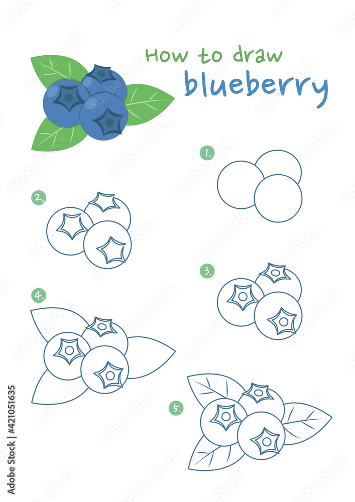 Vecteur Stock How to draw blueberries vector illustration. Draw ...