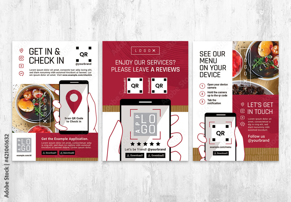 Red Restaurant Cafe Bar Flyer Poster With QR Code Placeholder for ...