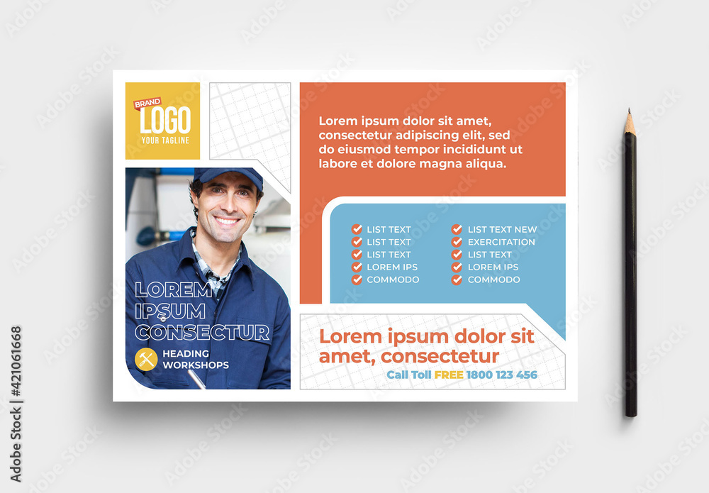 Handyman Contractor Flyer Postcard Layout for Repair Service Stock ...