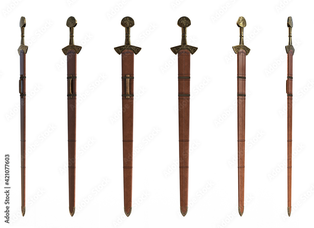 Medieval Sword Render Sheathed On White Background Stock Photo | Adobe ...