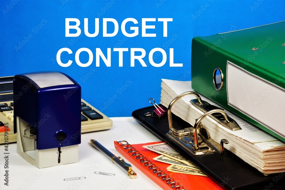 Budget planning. Text label on the background of the office registrar ...