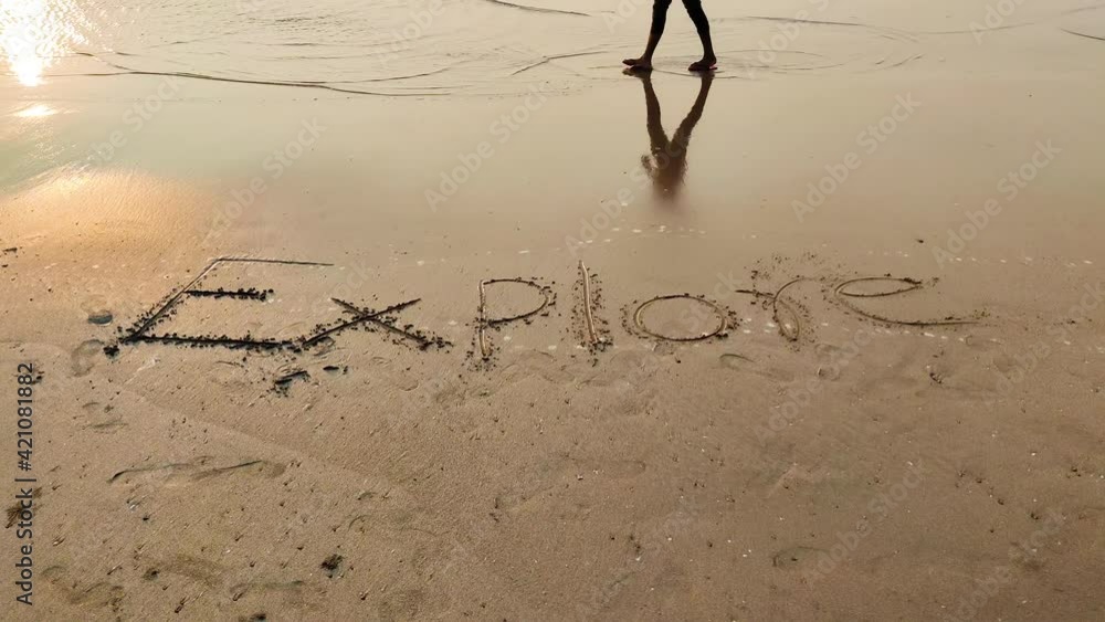 Explore word written on beach sand background in Caribbean island with ...