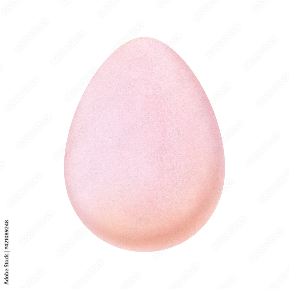 Watercolor image of one tender pink colored egg isolated on white ...