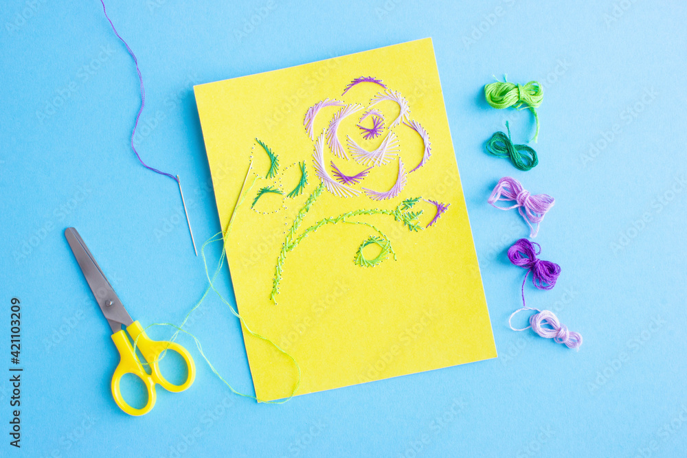 How to make a postcard rose with your own hands from threads using the ...