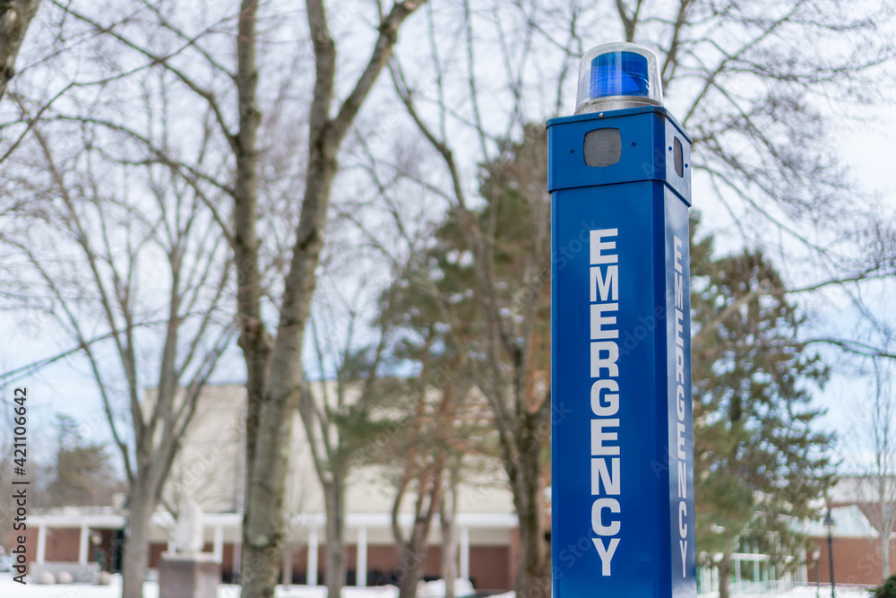Emergency blue light on college campus Stock Photo | Adobe Stock