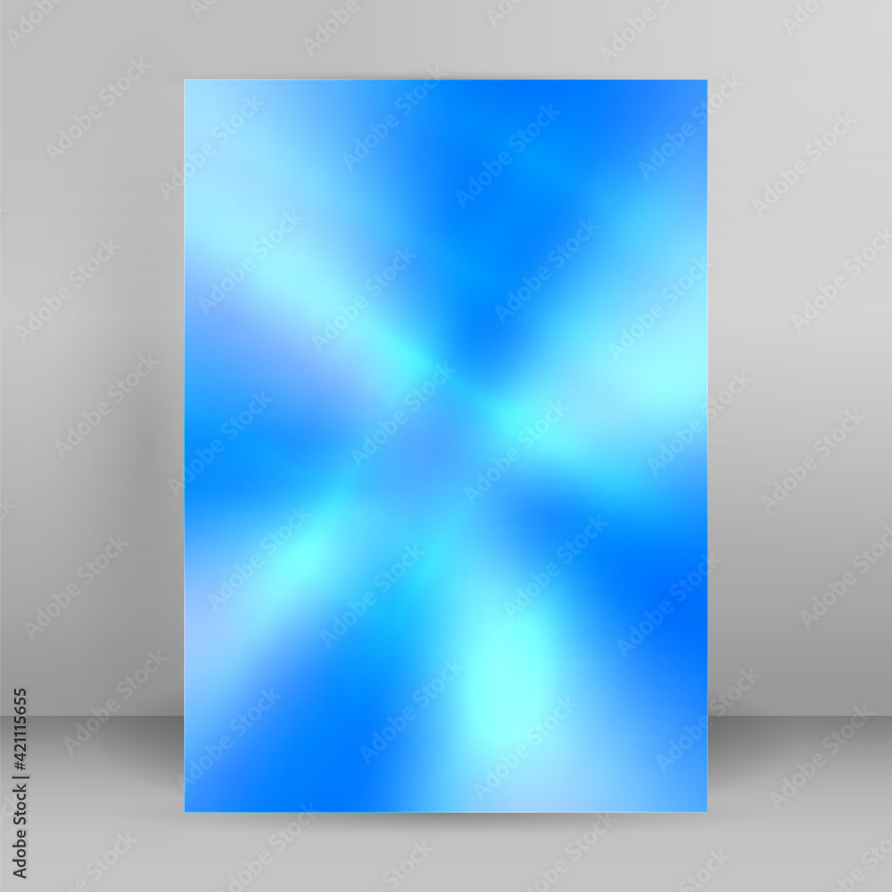 Blue background advertising brochure design elements. Blurry light ...