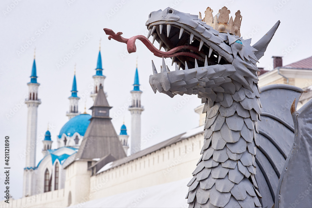 Symbols of the city of Kazan: a dragon named Zilant in a golden crown ...