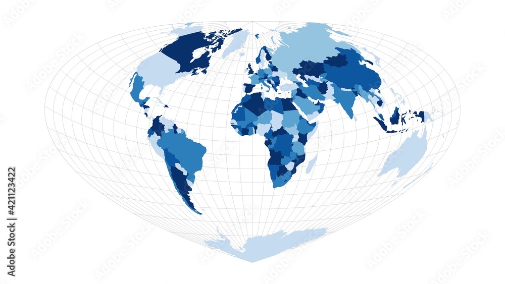 World Map. Bottomley projection. Loopable rotating map of the world ...