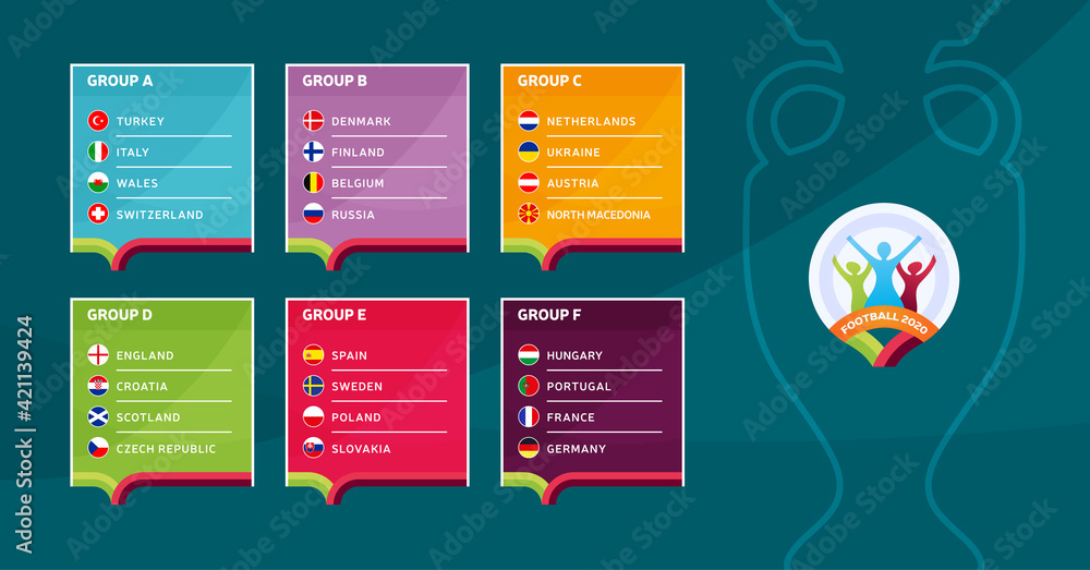 European football 2020 tournament final stage groups vector stock ...