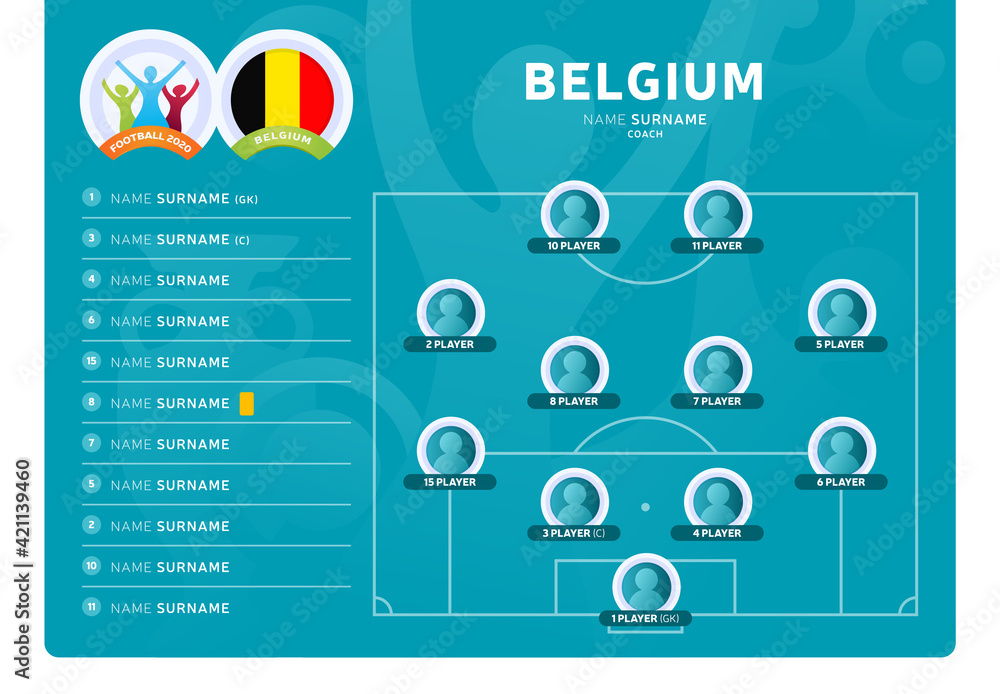 Belgium line-up Football 2020 tournament final stage vector ...