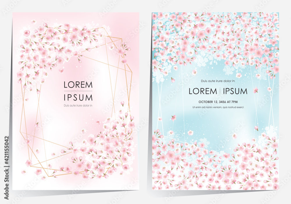 Vector editorial design frame set of spring landscape with cherry trees ...