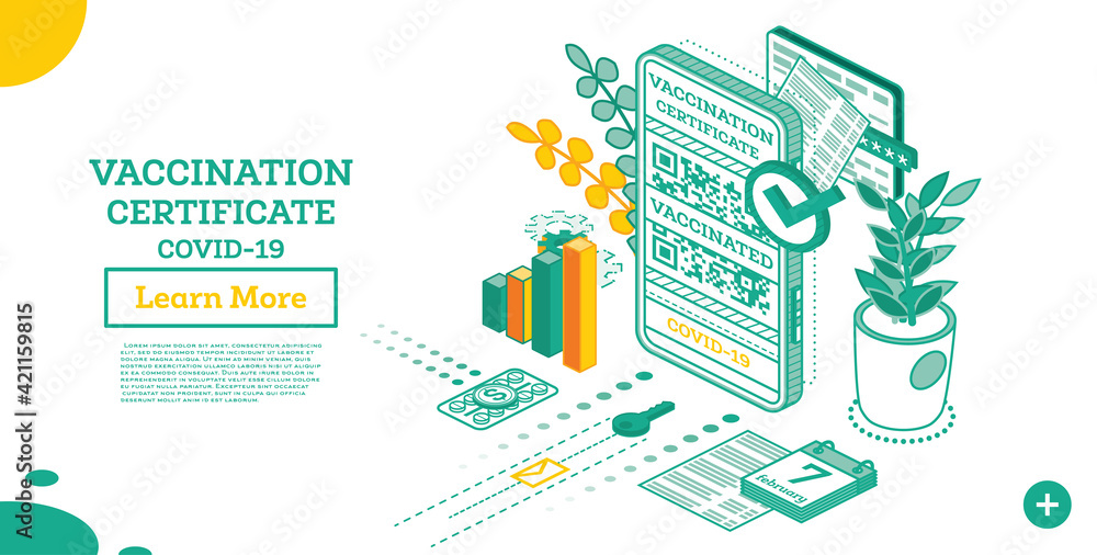 Vetor de Vaccination Certificate on Screen of Smartphone. Isometric ...