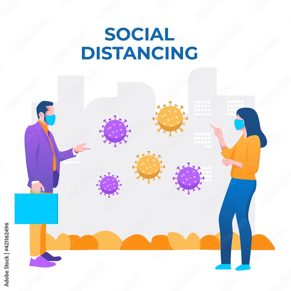 Social distancing, keep distance in public society people to protect ...