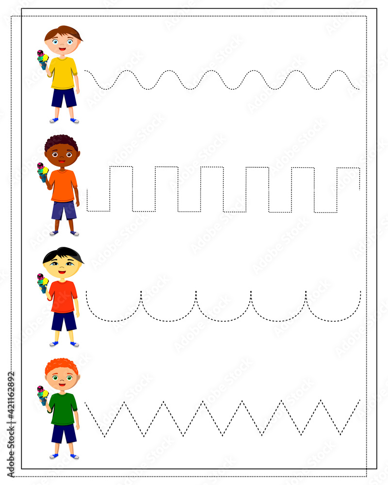 Handwriting practice sheet. Educational children s game. Line tracing ...