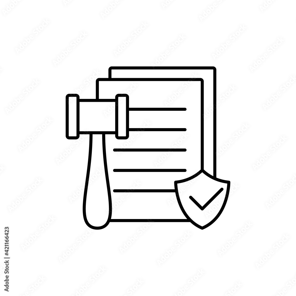Code of conduct or passing laws. Linear icon of bill, judgment. Black ...