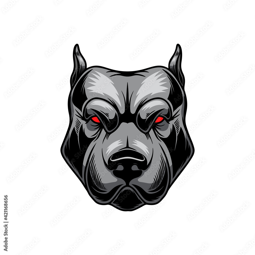 Illustration of angry pitbull head. Design element for logo, label ...