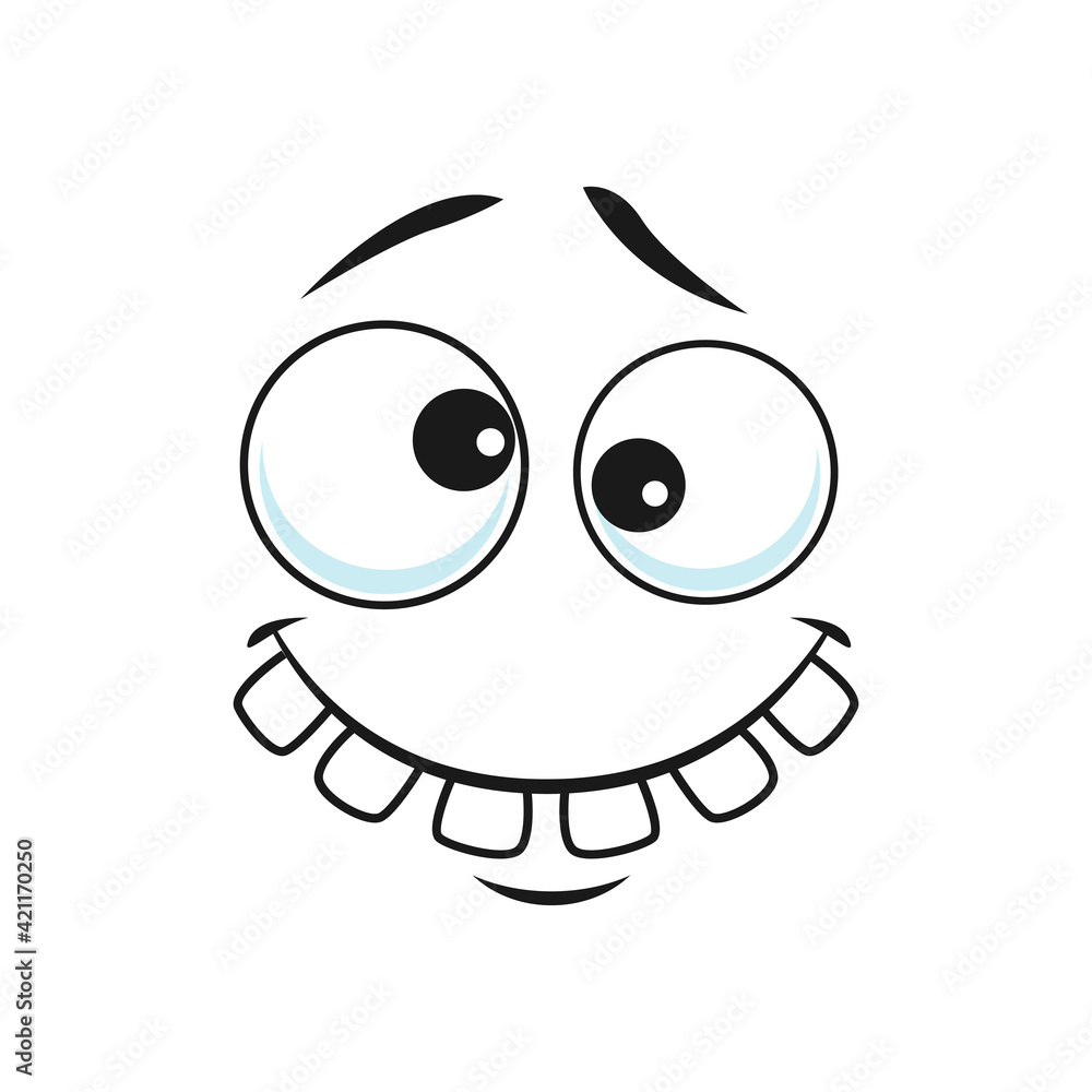 Strange stupid emoticon with broad toothy smile isolated icon. Vector ...