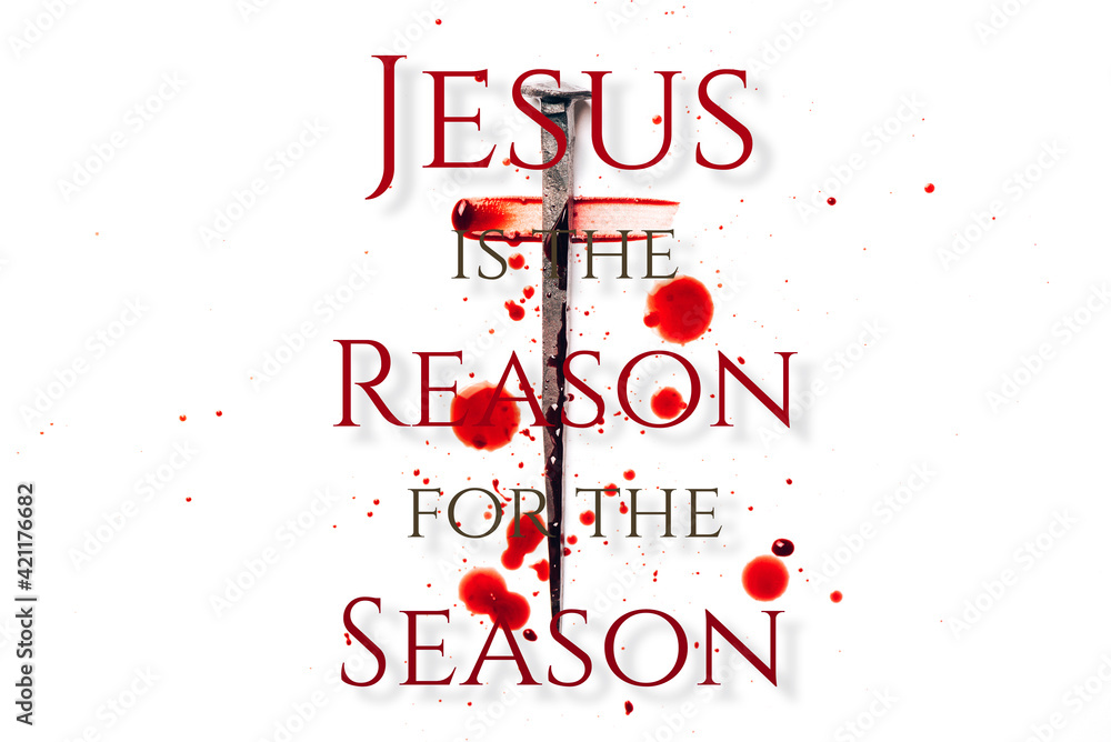 Christian cross made with rusty nails, drops of blood on white ...