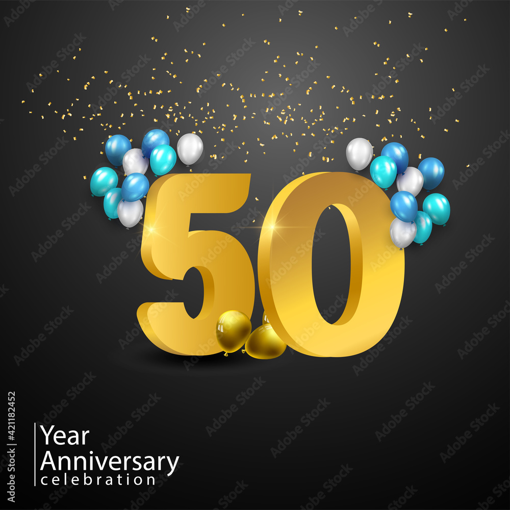 50th anniversary background with 3D number and balloons illustration ...