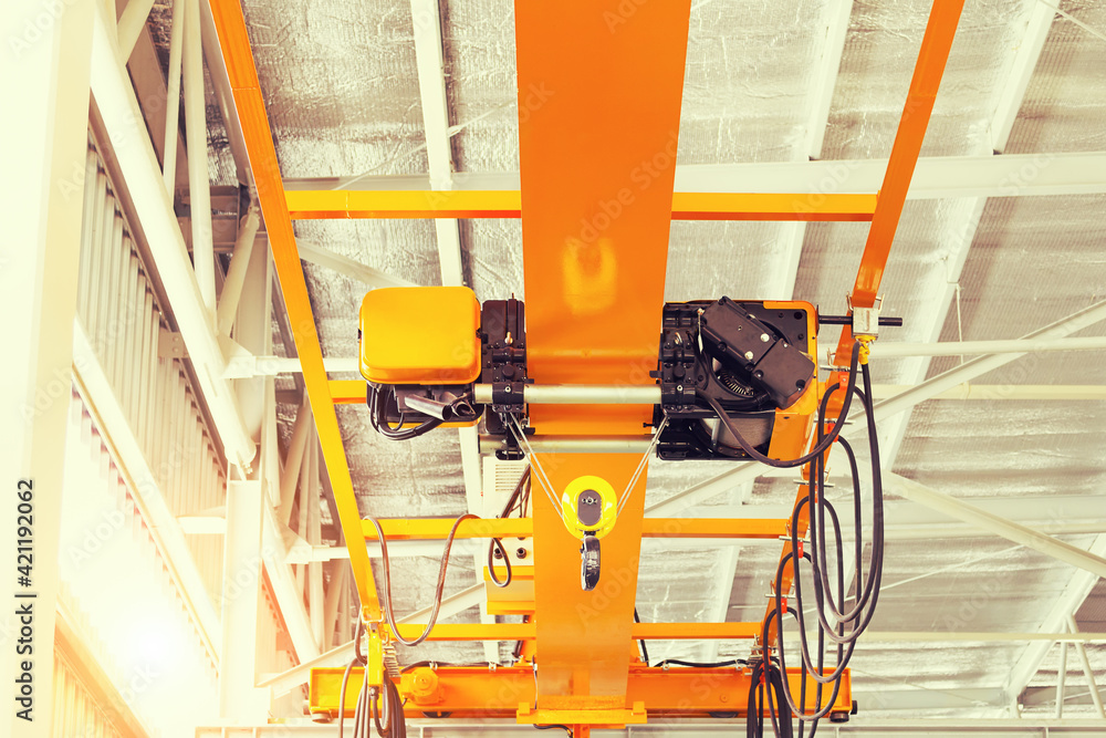 Overhead crane inside factory or warehouse. That industrial machinery ...