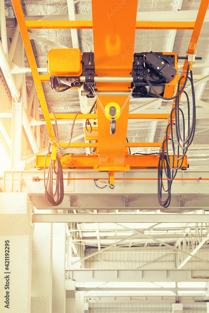 Overhead crane inside factory or warehouse. That industrial machinery ...