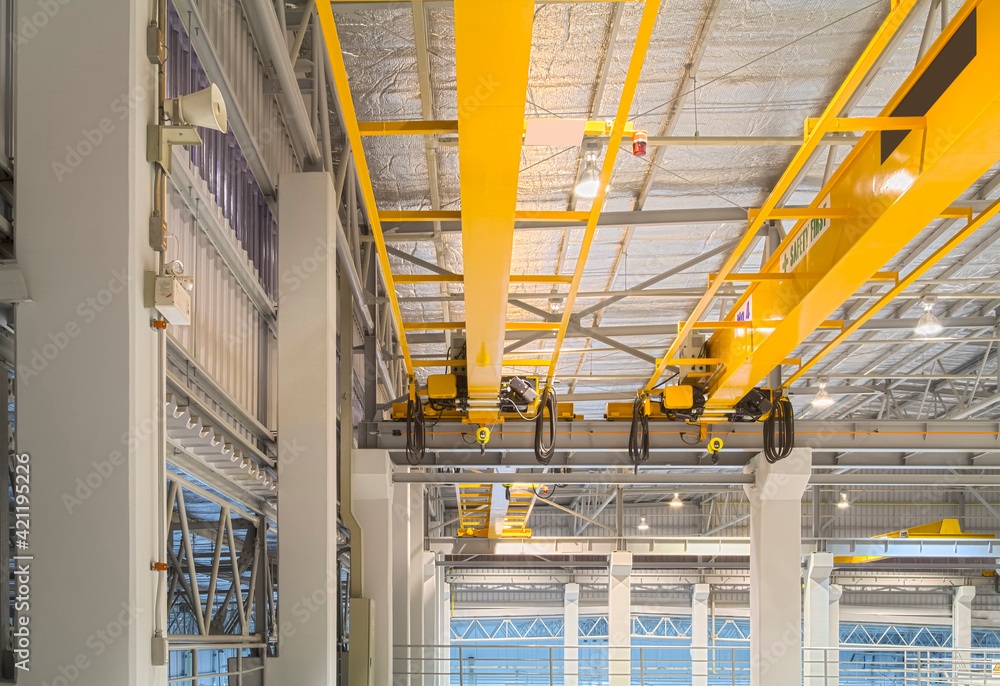 Overhead crane inside factory or warehouse. That industrial machinery ...
