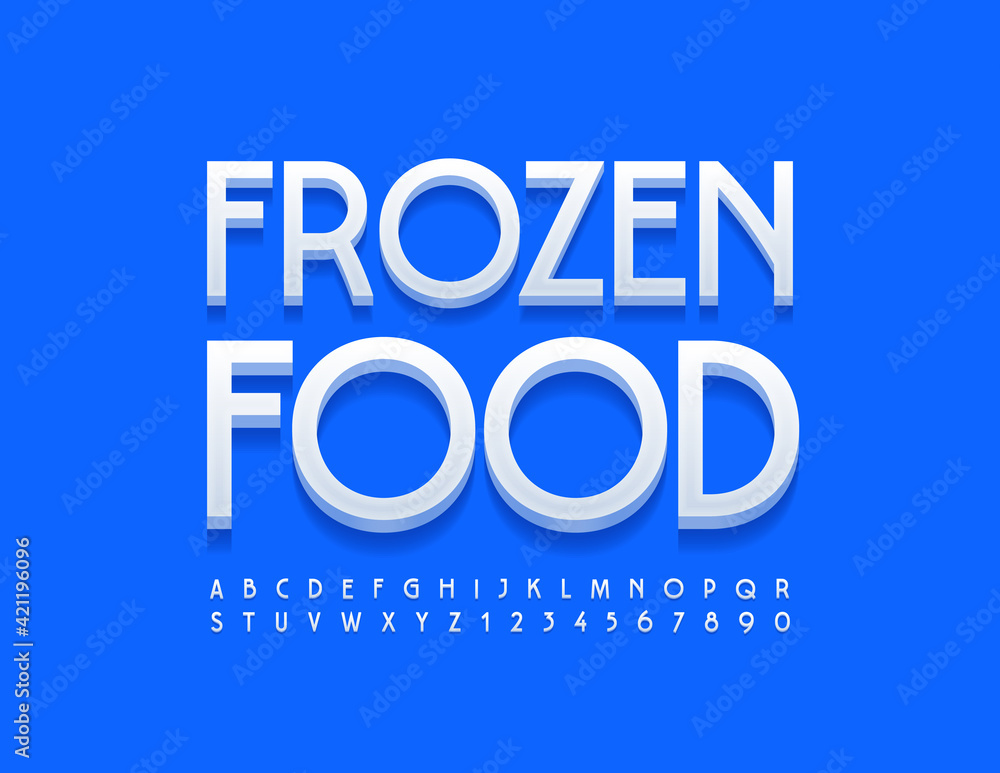 Vector Bright Emblem Frozen Food. Modern 3D Font. Set of Alphabet ...