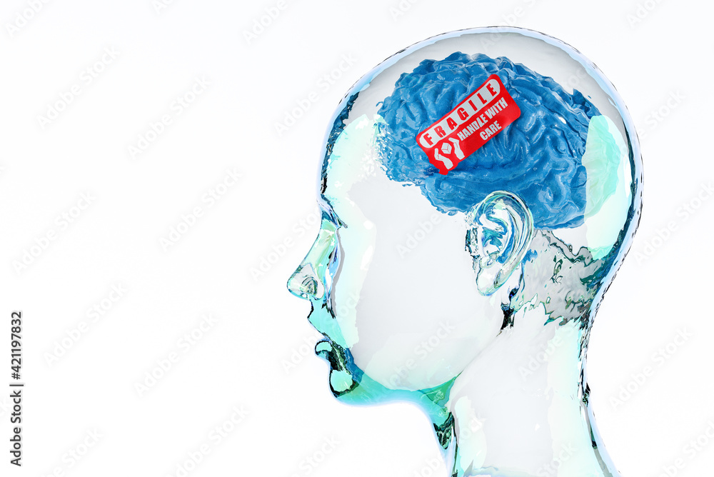 Fragile handle with care label on a human brain, Mind or Mental Health ...