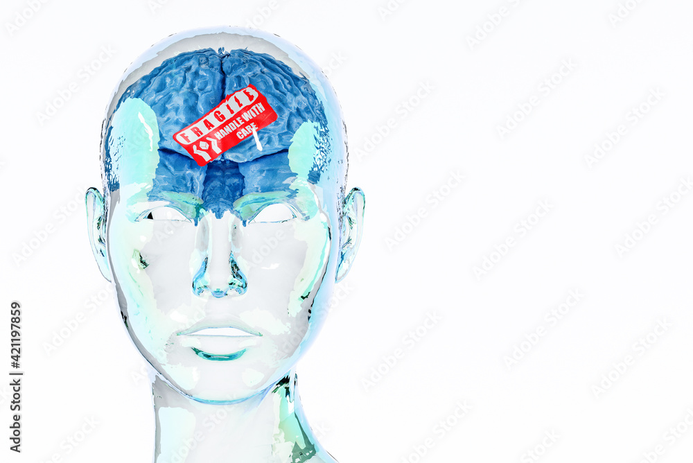 Fragile handle with care label on a human brain, Mind or Mental Health ...