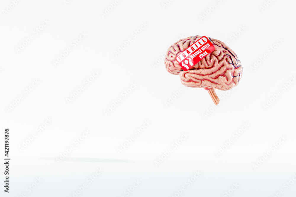 Fragile handle with care label on a human brain, Mind or Mental Health ...