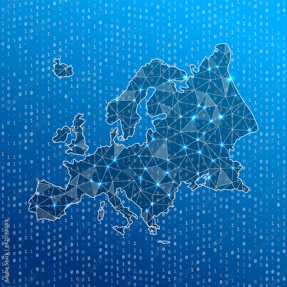 Network map of Europe. Continent digital connections map. Technology ...