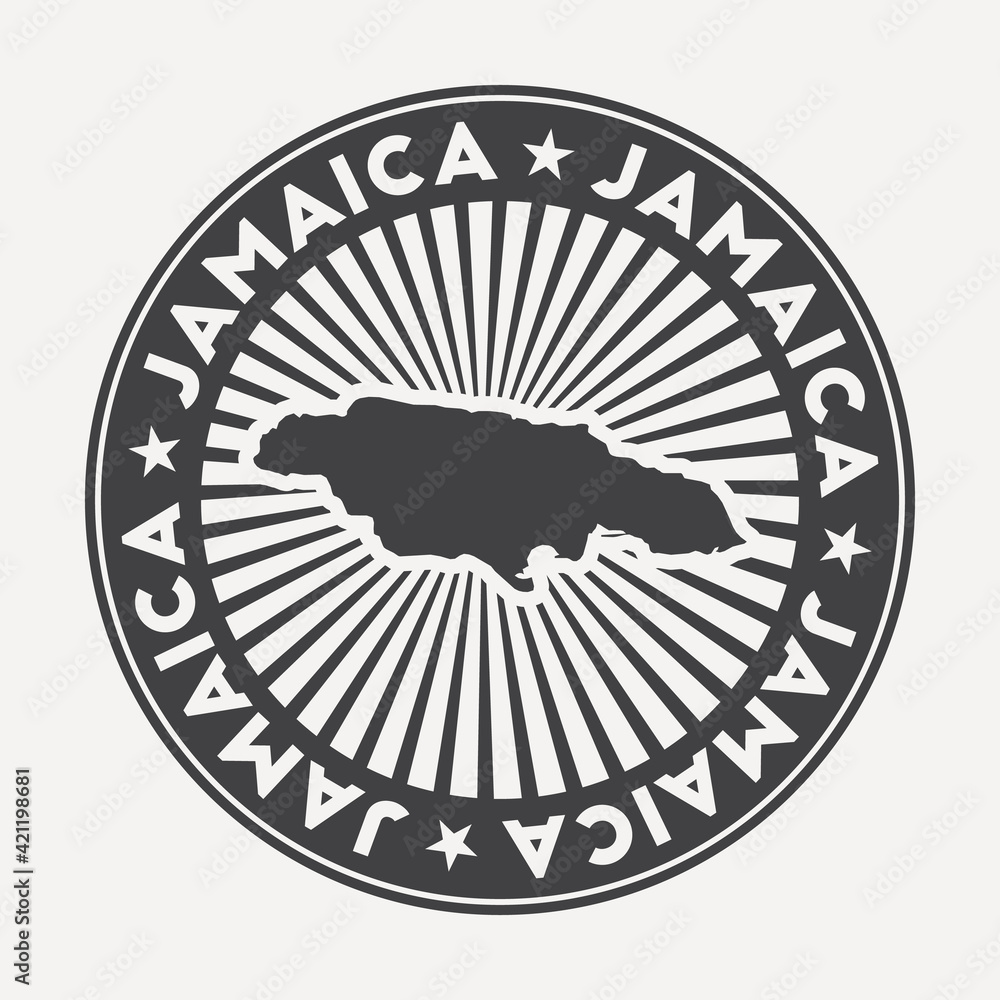 Jamaica round logo. Vintage travel badge with the circular name and map ...