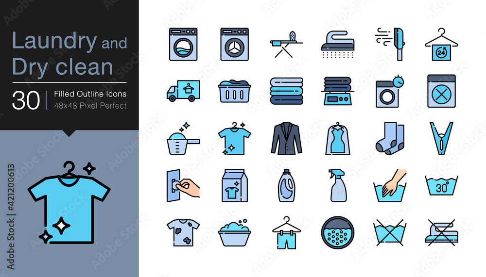 Laundry and Dry clean icons. Filled outline design. Stock Vector ...