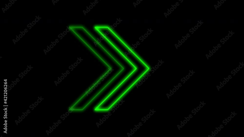 Green neon arrows animation. Arrow moving from left to right on black ...