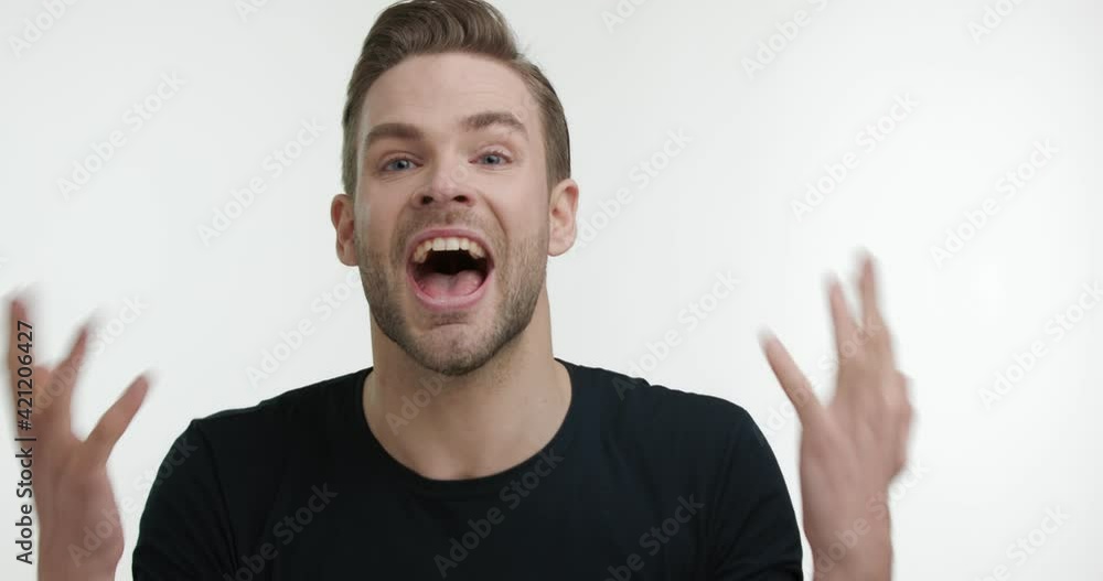 Portrait of Young Angry Man Screaming out showing Frustration. Having ...