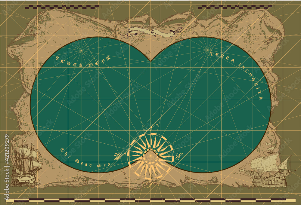 vector image of an old sea map in the style of medieval engravings ...