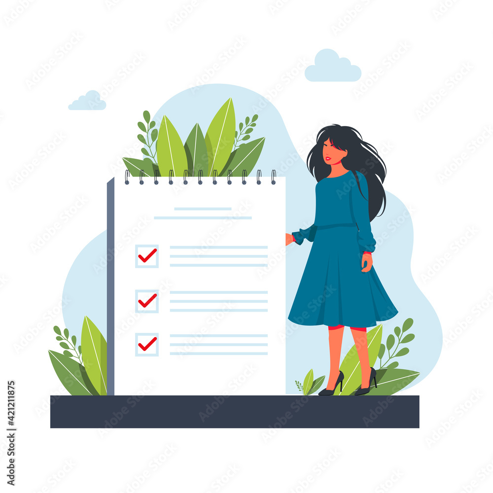 Woman, manager prioritizing tasks in to do list. Woman taking notes ...